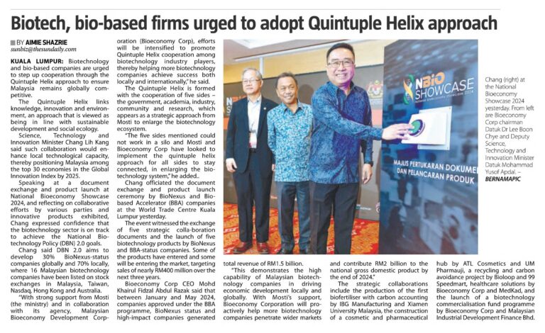 The Sun - Biotech, Bio-based Firms Urged to Adopt Quintuple Helix ...