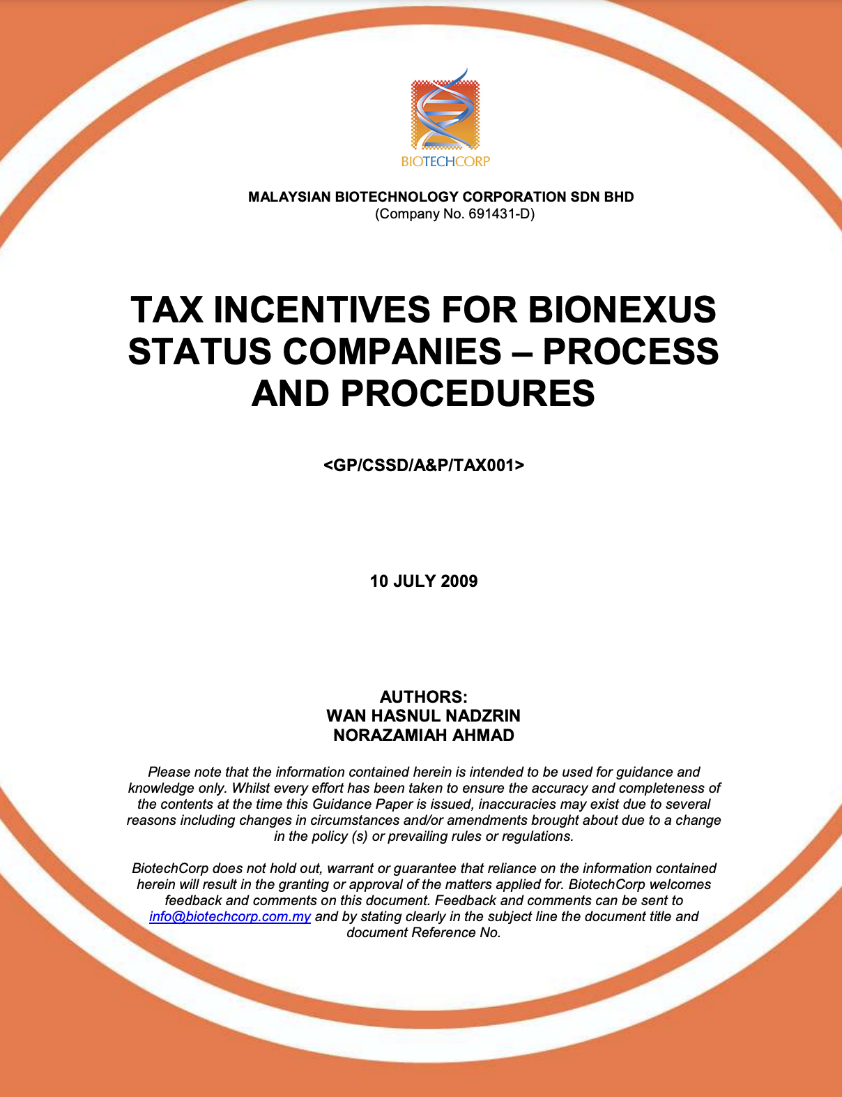 Tax Incentives Information - Bioeconomy Corporation